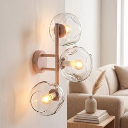 hofstein Moderne Kugel-Wandleuchte Ripoll, sandfarbenes Metallgestell, drei klare Glasschirme Mit E14-Fassung, 25 Watt, f&uuml;r externe Dimmer geeignet