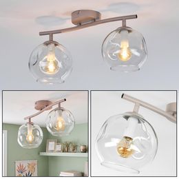 hofstein Sandfarbene moderne Deckenleuchte Ripoll mit zwei klaren Glasschirmen Aus Metall, &oslash; 15 cm, E14-Fassung, 25 Watt, geschwungener Leuchtenstab