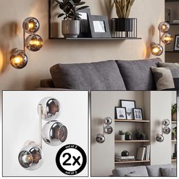 hofstein Moderne Wandleuchte Koyoto im 2er-Set mit 3 Kugelschirmen in Chrom und Rauchfarben Metallgestell, &oslash; 15 cm, E14, 25 Watt, f&uuml;r externe Dimmer geeignet