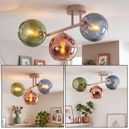 hofstein Retro-Cluster-Deckenleuchte Koyoto mit drei bunten Glaskugeln, E14-Fassung Aus Metall in Sandfarben, Durchmesser je Schirm 15 cm, 25 Watt