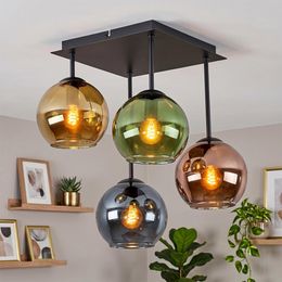hofstein Moderne Cluster-Deckenleuchte Koyoto mit 4 bunten Glasschirmen, E14, &oslash; 15 cm Metallgestell, Glaskugeln in Blau, Gr&uuml;n, Gold und Kupferfarben