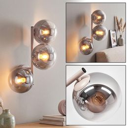 hofstein Moderne Kugel-Wandleuchte Gastor mit drei Rauchglasschirmen, sandfarbenes Gestell Aus Metall, f&uuml;r externe Dimmer geeignet, E14, 25 Watt