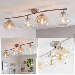 hofstein Moderne Kugel-Deckenleuchte Koyoto mit 4 Glasschirmen in Bernstein und Klar Metallgestell in Sandfarben, f&uuml;r externe Dimmer geeignet, &oslash; 15 cm, E14