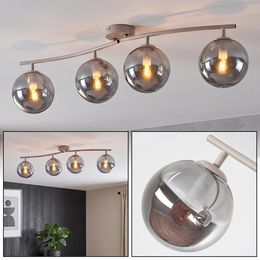 hofstein Moderne Kugel-Deckenleuchte Gastor mit 4 rauchfarbenen Glasschirmen, geschwungen angeordnet Metallgestell in Sandfarben, &oslash; 15 cm, E14-Fassung, 25 Watt