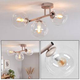 Moderne Kugel-Deckenleuchte Gastor mit drei klaren Glasschirmen, Gestell in Sandfarben Aus Metall, &oslash; 15 cm, E14, 25 Watt, f&uuml;r externe Dimmer geeignet