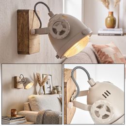 Boho Wandspot Herford mit Holz-Wandhalterung, sandfarbenem Metallschirm, dreh- und schwenkbar Aus Metall in Sandfarben mit klarem Glas, GU10