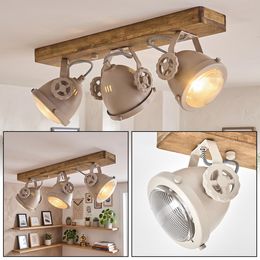 hofstein Naturfarbene Holz-Deckenleuchte Herford mit dreh- und schwenkbaren Leuchtenk&ouml;pfen Sandfarbene und klare Glasabdeckungen, GU10, extern dimmbar