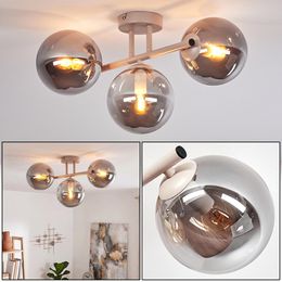 hofstein Cluster-Deckenleuchte Gastor mit drei rauchfarbenen Glasschirmen, &oslash; 15 cm Metallgestell in Sandfarben, E14-Fassung, 25 Watt, extern dimmbar