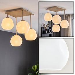 hofstein Skandinavische Kugel-Deckenleuchte Ripoll mit 4 wei&szlig;en Glasschirmen, &oslash; 15 cm Sandfarbenes Metallgestell mit quadratischer Deckenplatte, E14, 25 Watt