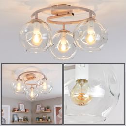 Kugel-Deckenleuchte Ripoll mit klaren Glasschirmen und E14-Fassungen, Gestell in Sand Aus Metall, &oslash; 37 cm, Deckenplatte &oslash; 15 cm, 25 Watt