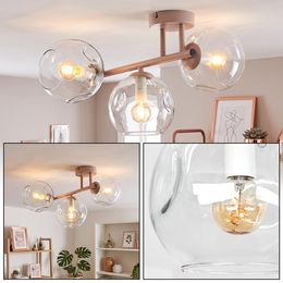 hofstein Retro-Kugel-Deckenleuchte Ripoll mit drei klaren Glasschirmen in L&auml;ngsanordnung Aus Metall in Sandfarben, &oslash; 15 cm, E14-Fassung, 25 Watt