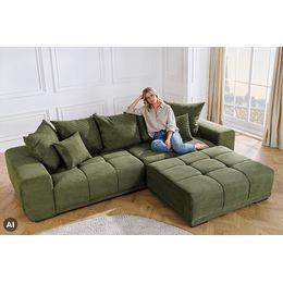 Riess Ambiente Modernes XXL Sofa ELEGANCIA 285cm gr&uuml;n Cord Federkern inklusive Kissen Bigsofa Riess-Ambiente Wohnzimmer