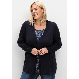 sheego Damen Feinstrickjacke, Blau, Gr. 52/54, Strickjacken, Material: Viskose