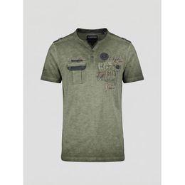 KOROSHI Henley cotton print-emb washed t-shirt in khaki | Gr.: L