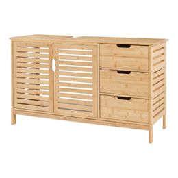 [en.casa] Waschbeckenunterschrank, Natur, Naturmaterialien, Bambus, 3 Schubladen, Rechteckig, 100x60x35 cm, Badezimmer, Badezimmerschr&auml;nke, Waschbeckenunterschr&auml;nke