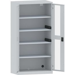 LISTA Akku-Ladeschrank, 4 Fachb&ouml;den, Sichtfenstert&uuml;ren, 2 Energieleisten seitlich, grau