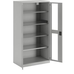 LISTA Akku-Ladeschrank, 4 Fachb&ouml;den, Sichtfenstert&uuml;ren, Energieleiste seitlich, grau