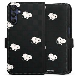 DeinDesign Galaxy A15 5G Handy Klapph&uuml;lle Handyh&uuml;lle aus Kunst Leder schwarz Flip Case Muster Official Licensed Product Peanuts Sideflip mit Lasche