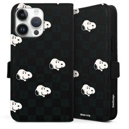 DeinDesign iPhone 14 Pro Max Handy Klapph&uuml;lle Handyh&uuml;lle aus Kunst Leder schwarz Flip Case Muster Official Licensed Product Peanuts Sideflip mit Lasche