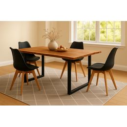Tischgruppe 5tlg. Quinn / naturfarben / 140x80 / Schalenstuhl Schwarz