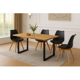 Tischgruppe 5tlg. Josy / Holz wildeichen-Optik / 120x80 / Schalenstuhl Schwarz