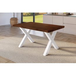 Esstisch Julius / Holz Nussbaum-Optik / 120x80 / X-Gestell Wei&szlig;