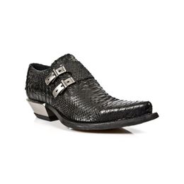 New Rock gepr&auml;gte Python-Schuhe aus schwarzem Leder mit Schnallen-7934-S2