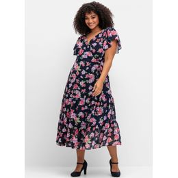 sheego by Joe Browns sheego Gro&szlig;e Gr&ouml;&szlig;en Chiffonkleid mit Blumendruck, blau gemustert, Gr&ouml;&szlig;e 48 - Damen