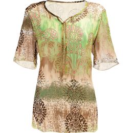 Damen Tunika mit Glitzer-Effekten gr&uuml;n-beige, Gr&ouml;&szlig;e 46