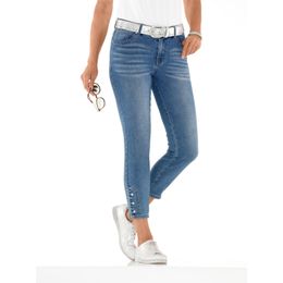 WITT Damen 7/8-Jeans mit Schlitz am Saum, blue-bleached, Gr&ouml;&szlig;e 48