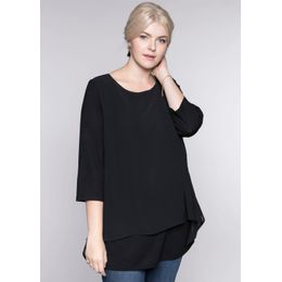 sheego Damen Blusenshirt mit Zipfelsaum, schwarz, Gr&ouml;&szlig;e 48/50