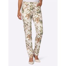 WITT Damen Druckhose im Bl&auml;tter-Dessin, ecru-khaki-bedruckt, Gr&ouml;&szlig;e 50
