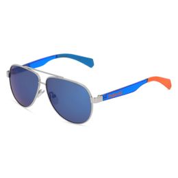 Polaroid PLD 8034/S | Unisex-Sonnenbrille | Fassung: Vollrand, Pilot, Metall, Silber Hell | Glasfarbe: Blau