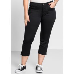 sheego Damen 7/8-Hose in schmaler Form, aus Twill, schwarz, Gr&ouml;&szlig;e 58