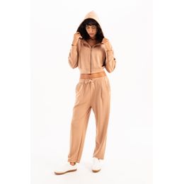 JUSTEVER Oversize Fit Jogginghose f&uuml;r Damen mit elastischem Bund, Tasche und entspanntem Schnitt in Nerz-Optik - Flex