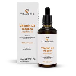 vitaworld Vitamin D3 Tropfen 1.000 I.E. | 50 ml | hohe Bioverf&uuml;gbarkeit | leicht dosierbar | Familienpackung