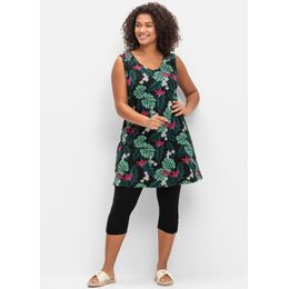 sheego Damen Shirt und Leggings im Set, schwarz-gemustert, Gr&ouml;&szlig;e 40