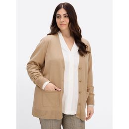 sheego Gro&szlig;e Gr&ouml;&szlig;en Cardigan mit Ziersteinchen, camel-champagner, Gr&ouml;&szlig;e 56/58 - Damen