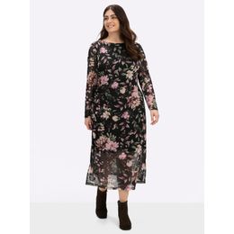 sheego Gro&szlig;e Gr&ouml;&szlig;en Blumenkleid aus Mesh-Qualit&auml;t, schwarz-rosenholz-bedruckt, Gr&ouml;&szlig;e 50 - Damen