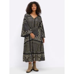 sheego Gro&szlig;e Gr&ouml;&szlig;en Maxikleid mit Paisley- und Ornamentmuster, schwarz-ocker-gemustert, Gr&ouml;&szlig;e 44 - Damen