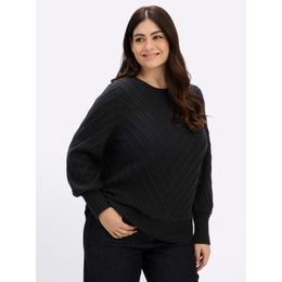 sheego by Joe Browns sheego Gro&szlig;e Gr&ouml;&szlig;en Langarm-Pullover mit V-Struktur, schwarz, Gr&ouml;&szlig;e 44/46 - Damen