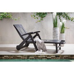 Ambia Garden Gartenliege, Anthrazit, Kunststoff, 72x101x195 cm, Made in Italy, R&auml;der am Kopfende, klappbar, R&uuml;ckenlehne verstellbar, Gartenm&ouml;bel, Gartenliegen
