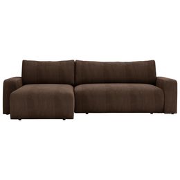 CARRYHOME Ecksofa, Braun, Kunststoff, 3-Sitzer, F&uuml;llung: Schaumstoff, Ottomane links, L-Form, einmalig seitenverkehrt montierbar, 245x150 cm, Liegefunktion, Schlafen auf Sitzh&ouml;he, R&uuml;cken echt, haustierfreundlicher Bezug, Wohnzimmer, Sofas & Couches, Wohnlandschaften, Ecksofas