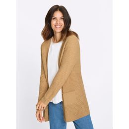 WITT Damen Longstrickjacke in offener Form, camel, Gr&ouml;&szlig;e 48