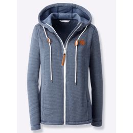 WITT Damen Fleecejacke mit Nahttaschen, dunkelblau-ecru-geringelt, Gr&ouml;&szlig;e 52
