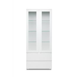 Mid.you Vitrine, Wei&szlig;, Holzwerkstoff, 3 F&auml;cher, 2 Schublade(n) Schubladen, 80x191x40 cm, Wohnzimmer, Wohnw&auml;nde, Vitrinenschr&auml;nke