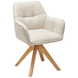 Livetastic Armlehnstuhl, Eiche, Beige, Holz, Textil, Eiche, massiv, Drehkreuz, 61x85x63 cm, inklusive Armlehnen, Sitzfl&auml;che 360&deg; drehbar, Esszimmer, St&uuml;hle, Esszimmerst&uuml;hle, Armlehnenst&uuml;hle