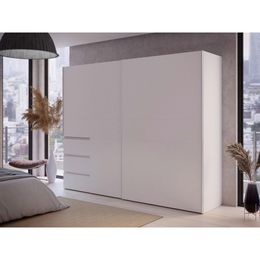 CARRYHOME Schwebet&uuml;renschrank, Wei&szlig;, Holzwerkstoff, 3 F&auml;cher, 3 Schublade(n) Schubladen, 250x200x61 cm, Typenauswahl, in verschiedenen Gr&ouml;&szlig;en erh&auml;ltlich, Holzdekoren erh&auml;ltlich, Schlafzimmer, Kleiderschr&auml;nke, Schwebet&uuml;renschr&auml;nke