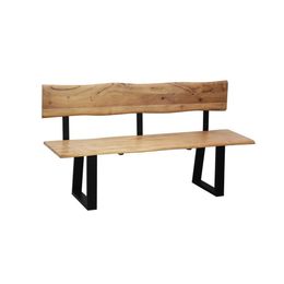 P & B Sitzbank, Schwarz, Akazie, Holz, Metall, Akazie, vollmassiv, Holz, 3-Sitzer, 160x85x50 cm, Esszimmer, B&auml;nke, Sitzb&auml;nke