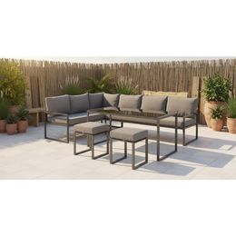 Ambia Garden Dining-Loungeset, Anthrazit, Schwarz, Metall, Glas, Textil, 16-teilig, F&uuml;llung: Faserb&auml;llchen,Schaumstoff, L-Form, 245x172 cm, Tische mit Glasplatte, Loungem&ouml;bel, Gartenlounge-Sets